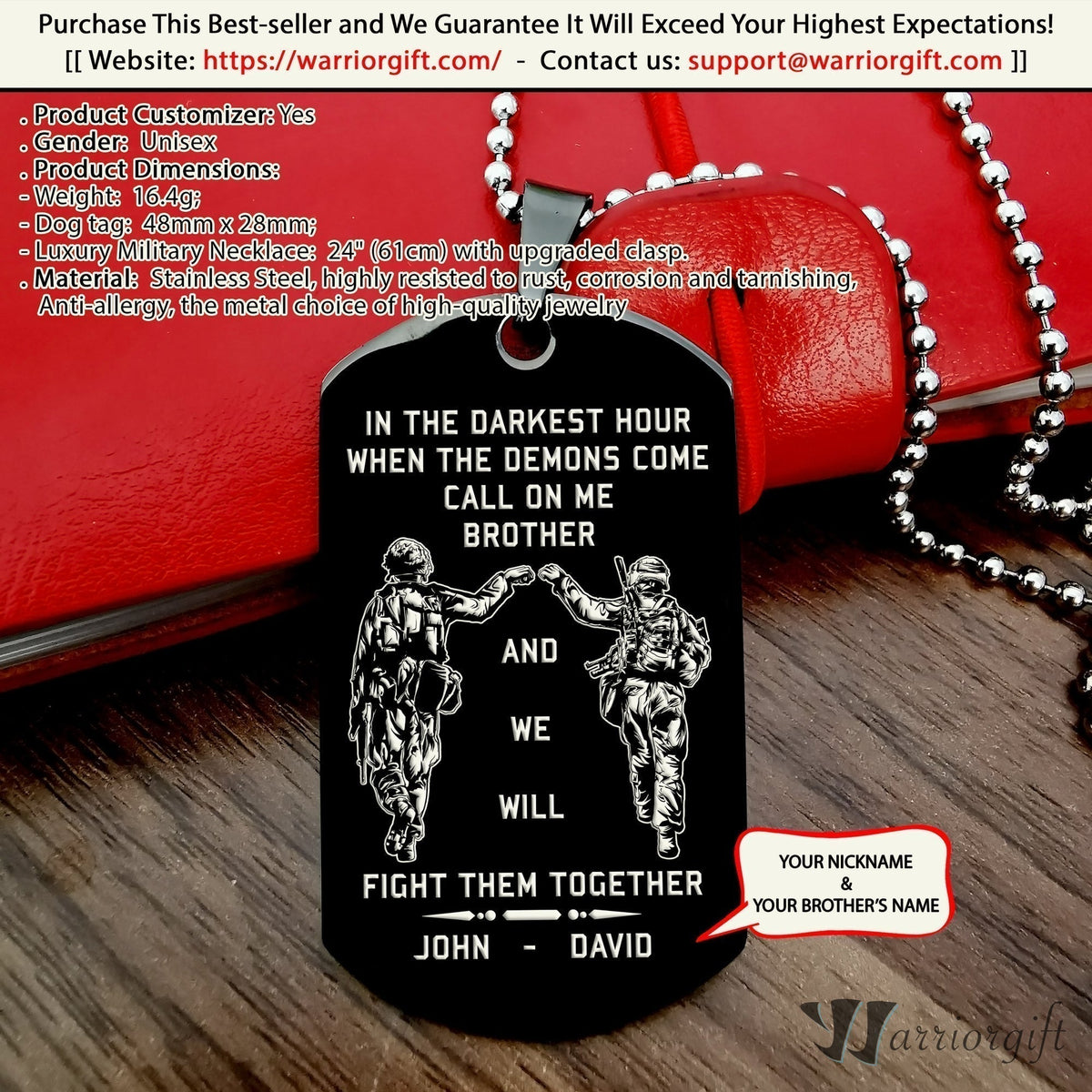 Customizable engraved brother dog tag gift from brother, In the darkes